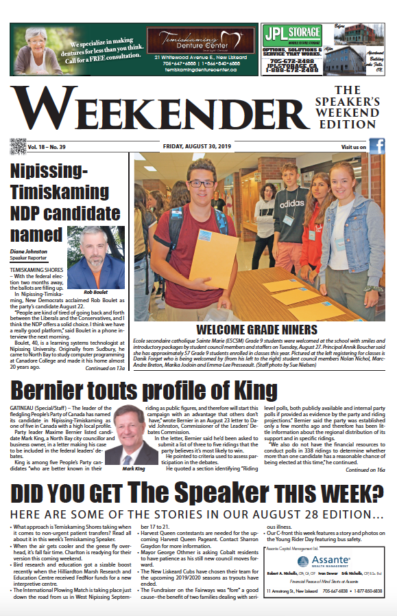 The Weekender August 30, 2019 - The Temiskaming Speaker